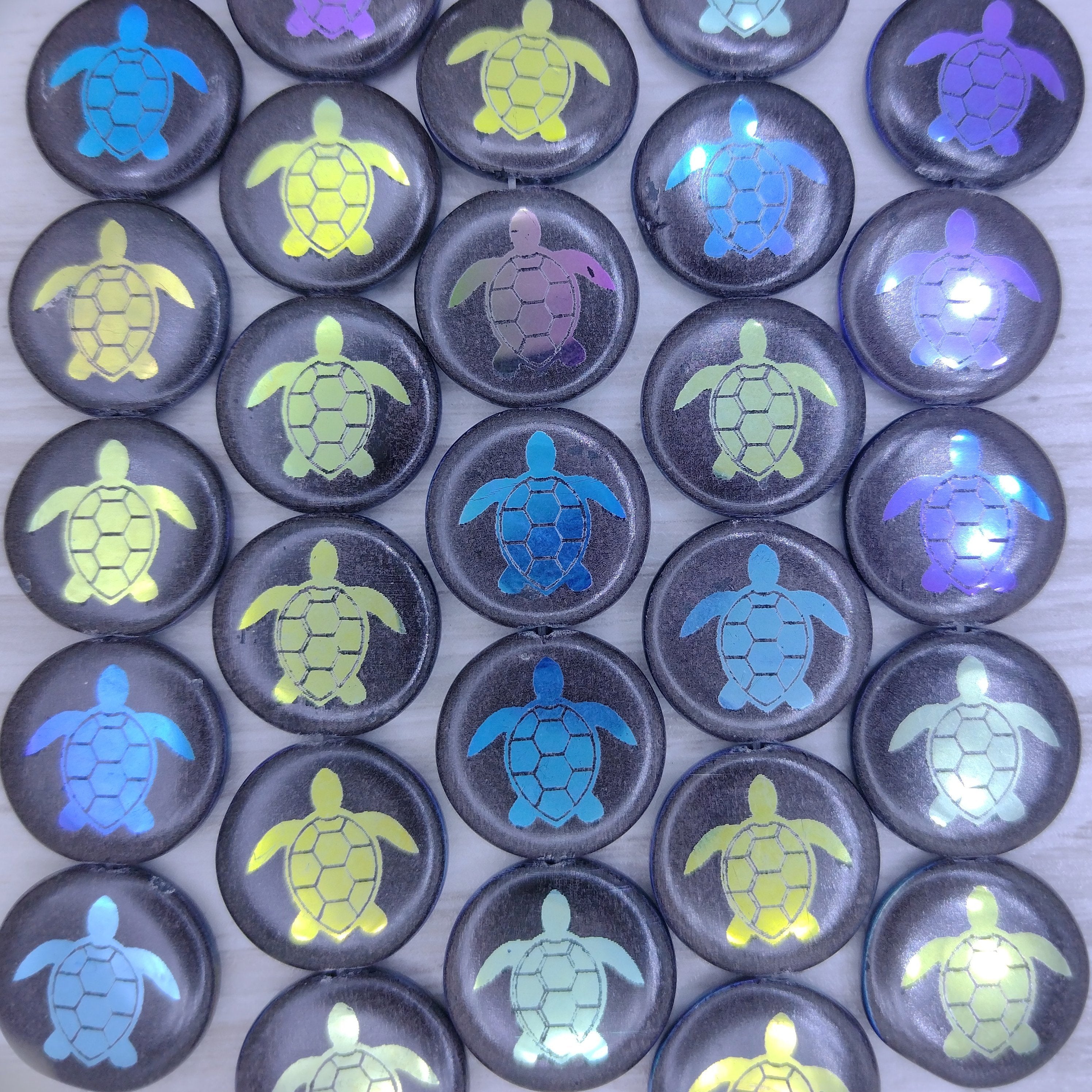 8 x 17mm disc beads in Black with a laser etched Turtle – Old Bicycle Shop